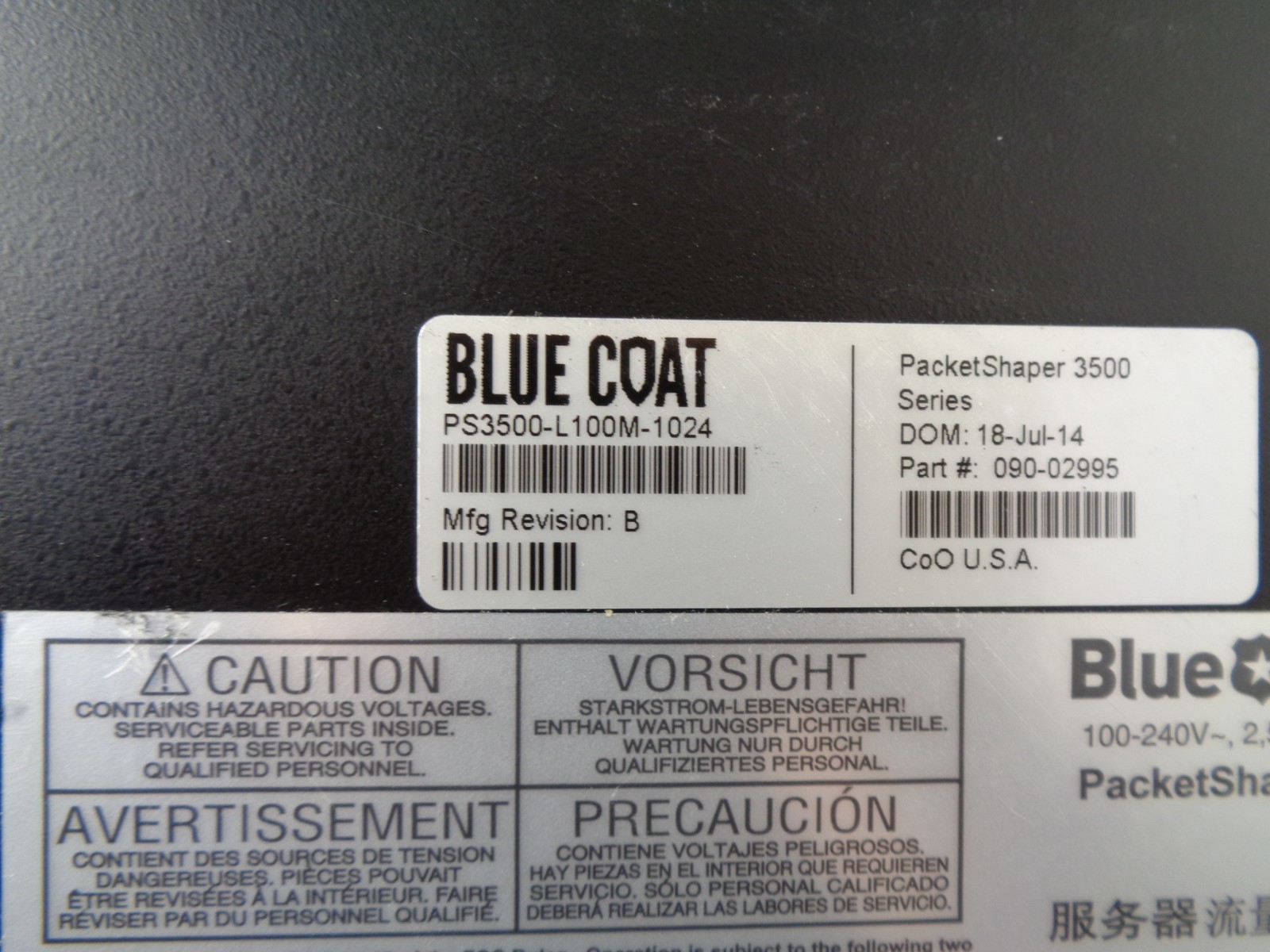 Blue Coat Packet Shaper 3500 PS3500-L100-1024 Up to 100 Mbps of shaping ...