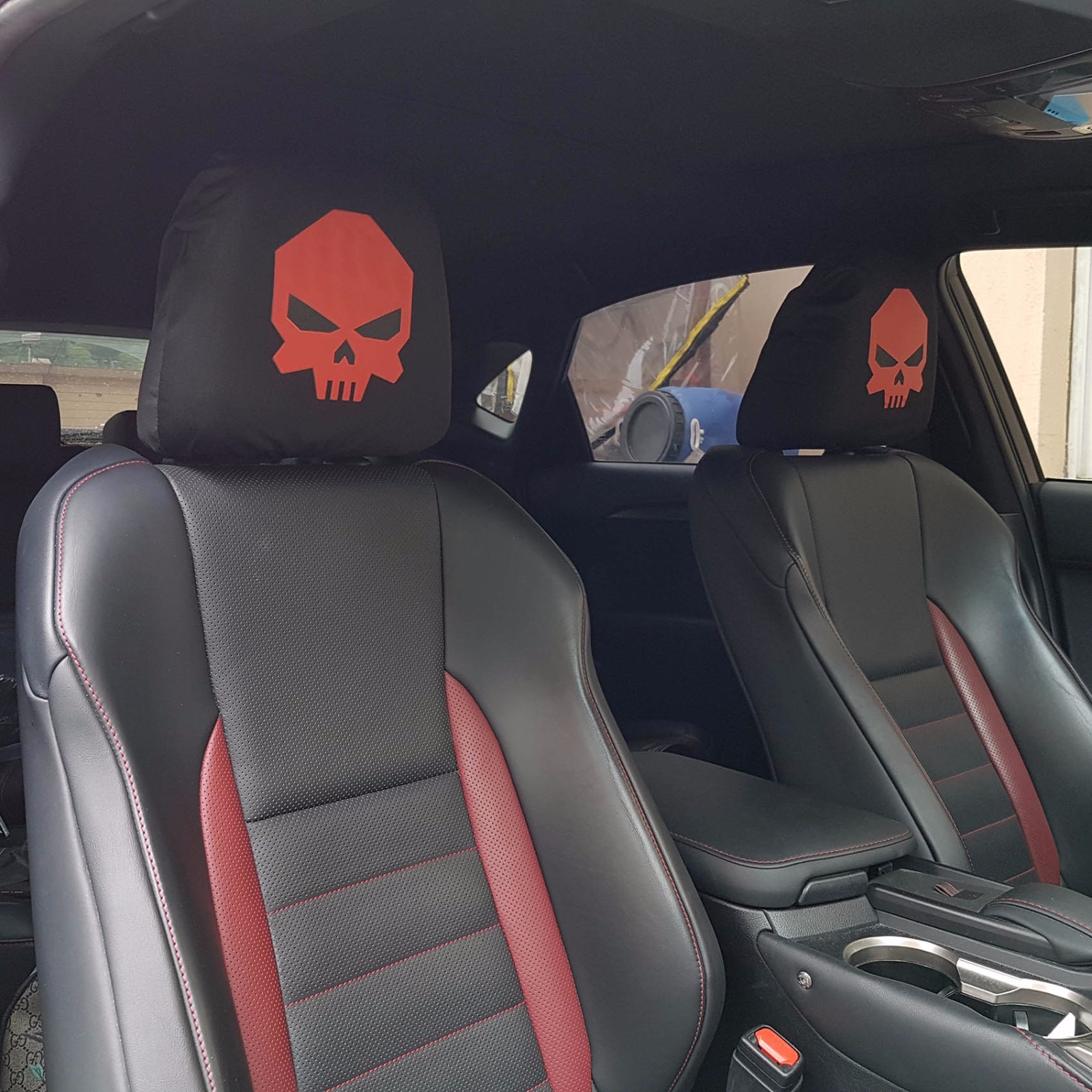 NEW Pair Red Skull Headrest Cover Elastic Fabric For Volvo Car SUV | eBay
