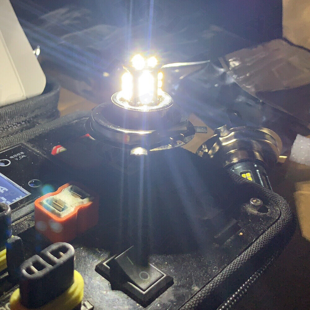 7" Stock Glass Lens Metal Headlight 6v 6Volt 6k LED H4 Light Bulb ...