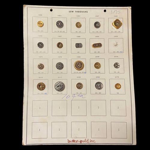 Vintage Metal Button Salesman Sample Display Card BUTTON GUILD Sew ...