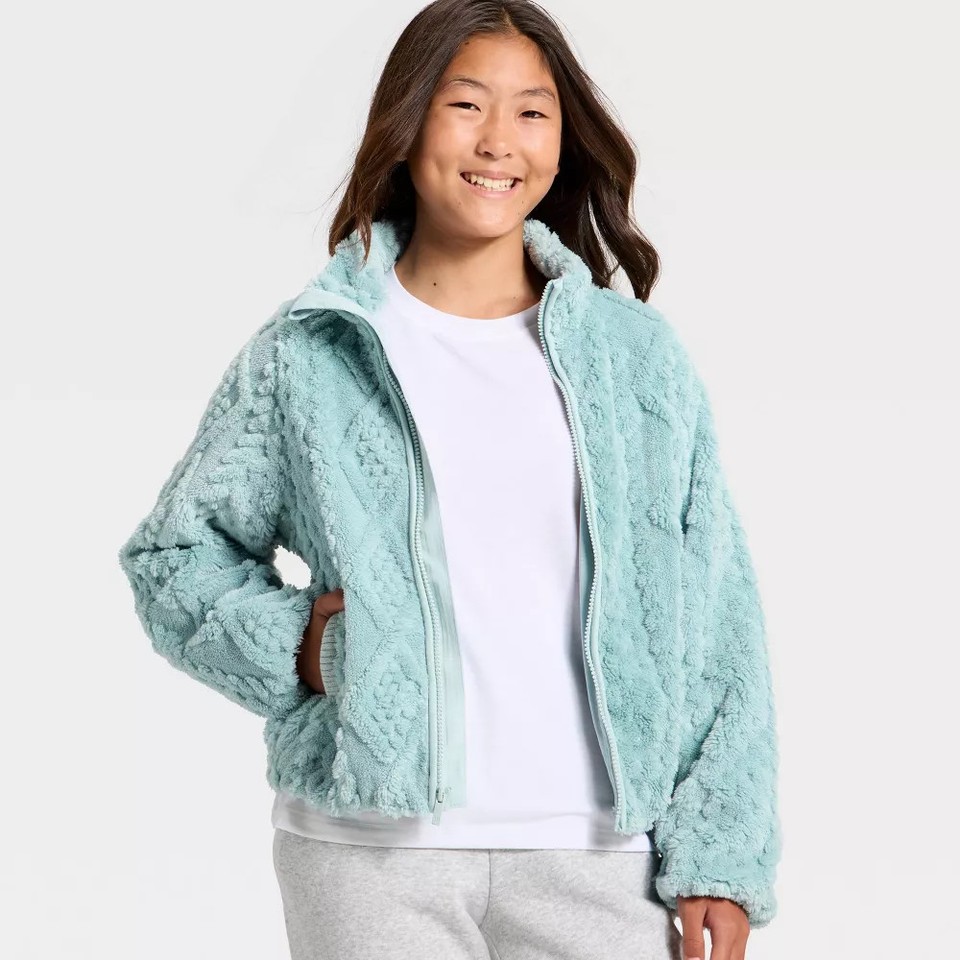 Girls' High Pile Cable Texture Full Zip Jacket - All In Motion | eBay
