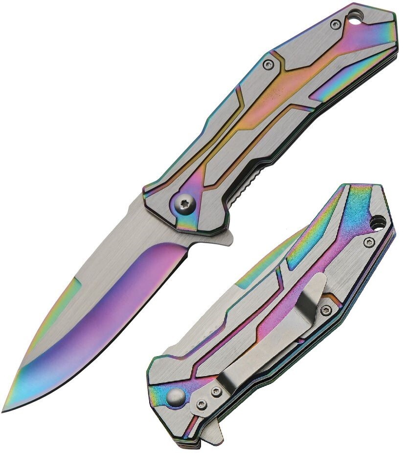 Rite Edge Rainbow Raider A/O Folding Knife 3.50" Steel Blade Stainless ...