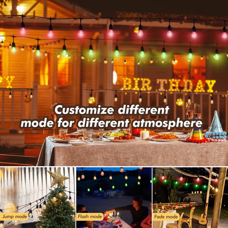 Outdoor String Lights, 24FT Color Changing Outdoor String Lights, Patio ...