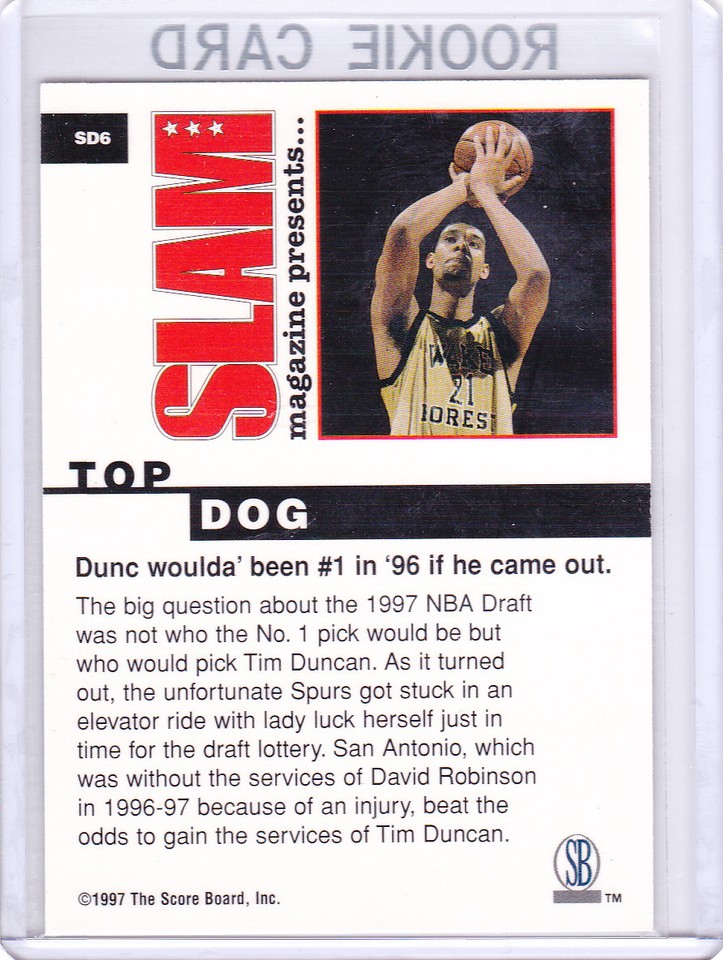 TIM DUNCAN ROOKIE CARD Slam TOP DOG Insert RC Wake Forest 1997 ...
