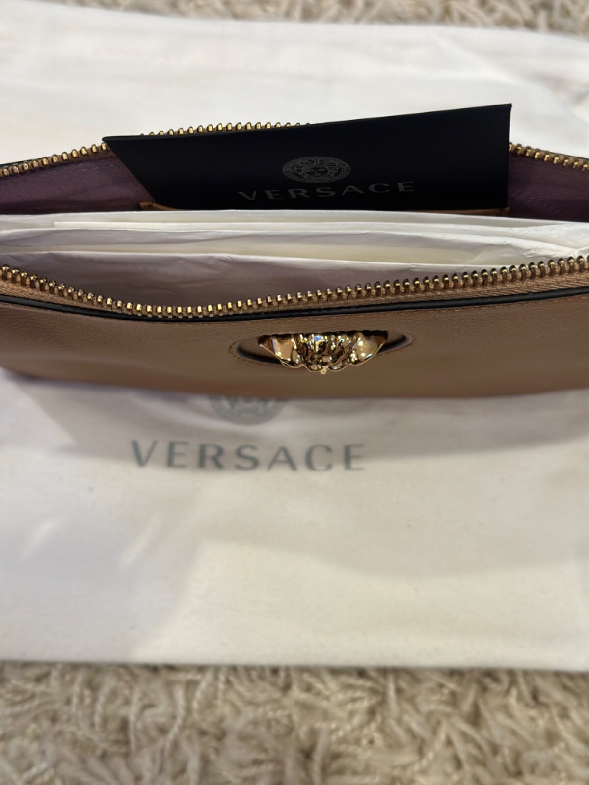 Versace Medusa Wristlet Zip Pouch Caramel Leather for sale online | eBay