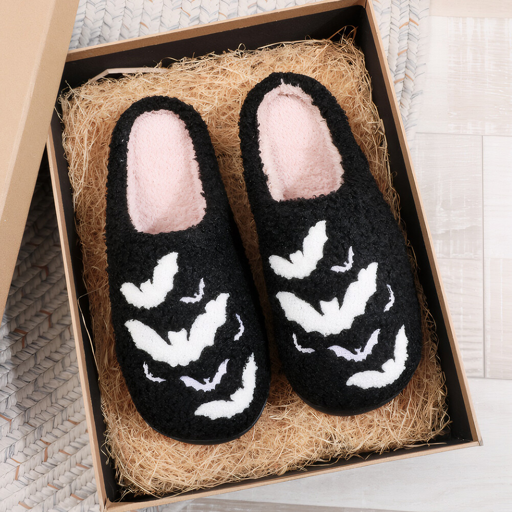 Halloween Bat Plush Slippers Furry Bat Slipper Soft for Outdoor Indoor ...