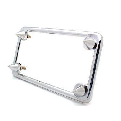 CHROME MOTORCYCLE LICENSE PLATE FRAME & 4 CHROME SPIKE BULLET TAG ...