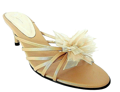 CONCHA SERRANO GOLD LEATHER HEELS SLIP-ON LADIES SANDALS WOMENS UK 4 ...