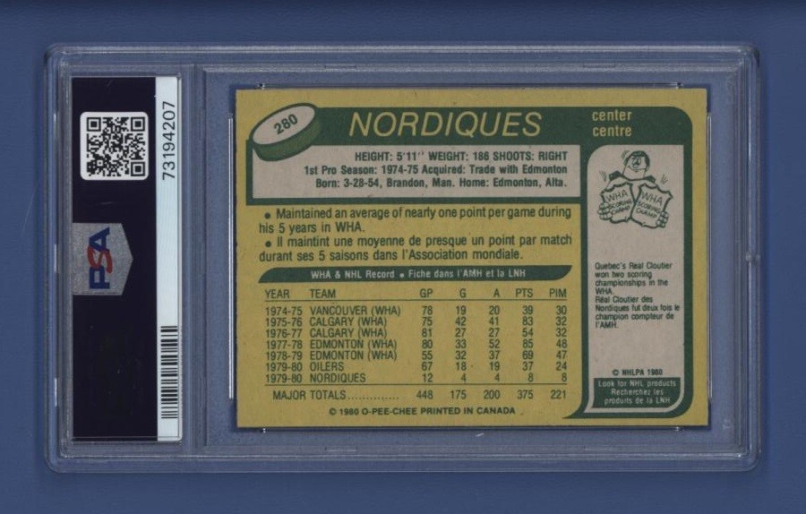 1980-81 OPC O-PEE-CHEE #280 RON CHIPPERFIELD PSA 8 NM-MT Quebec ...