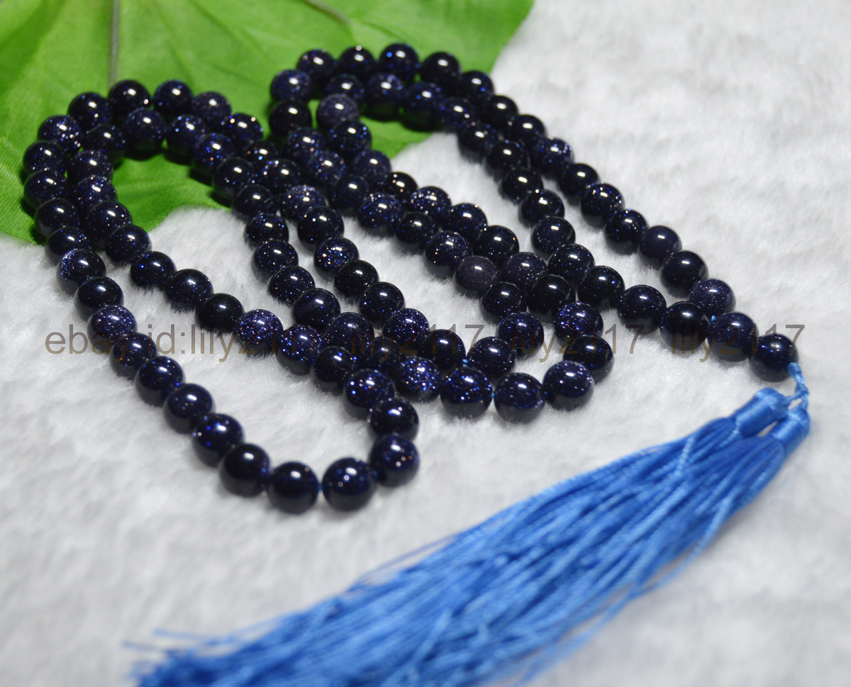 8mm Blue Sand Sun Sitar Tibet Buddhist 108 Prayer Beads Mala Necklace ...