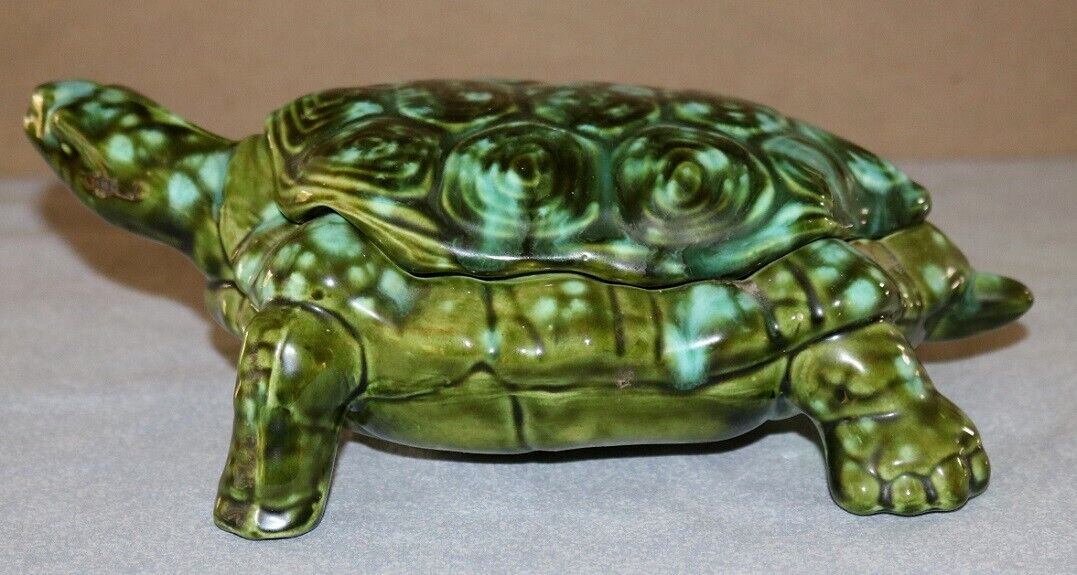 VINTAGE ARNELS 1960'S POTTERY CERAMIC TURTLE CANDY BOWL w/ LID 9.5 ...