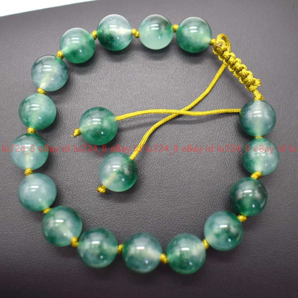 6-14mm Natural Spotted Green Jade Round Gemstone Beads Braided Bracelet ...
