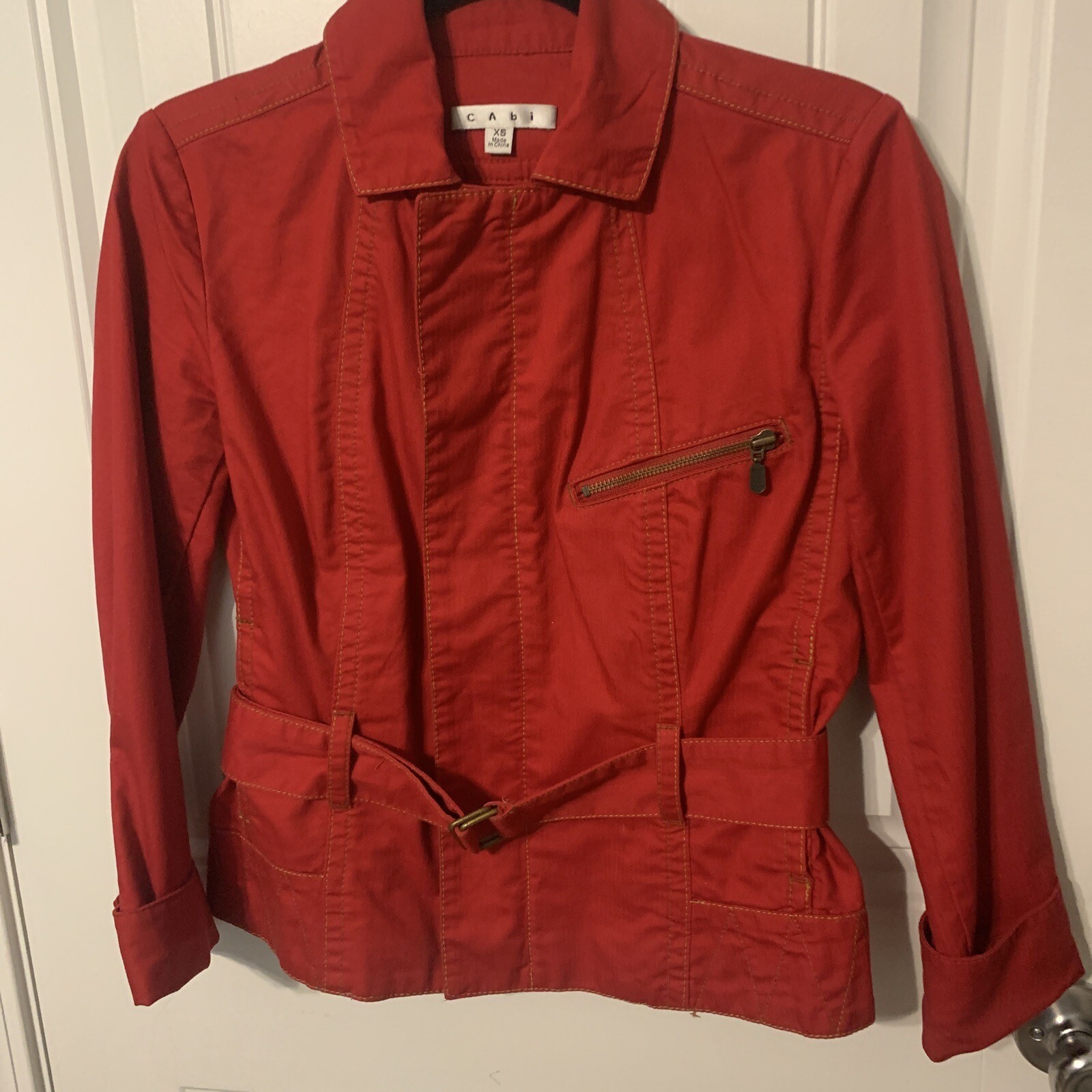 Cabi Jacket Womens Red Jacket Nautical Belted Short Trench Coat Medium ...