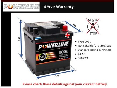 Battery fits TOYOTA AYGO 1.0 2005 on 002L 330A 40Ah 4Yr Warranty ...