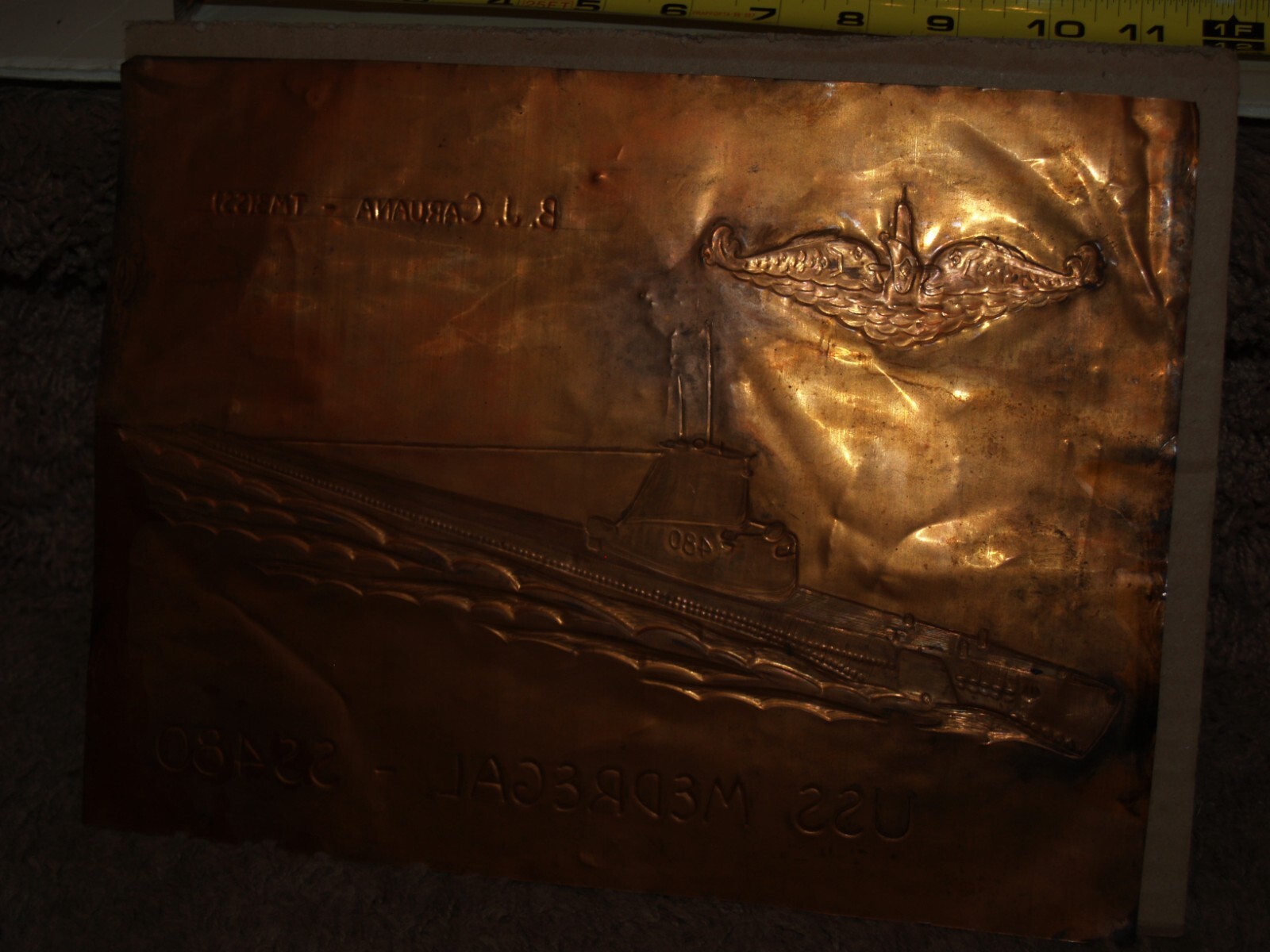 Vintage Hand Made Copper Engraving placard WWII USS Medregal (SS-480 ...