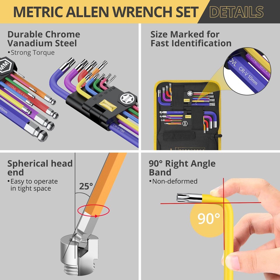 Hex Keys Set, Allen Key Set & Torx Key Set, Metric 18PCS Allen Wrench ...