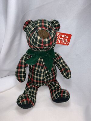GUND My Name Is Warm & Cozy Plaid Bear With Button Eyes & Green Ribbon ...