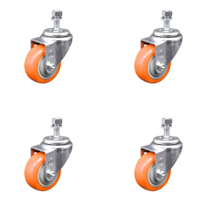 3.5 Inch Orange Polyurethane Wheel Swivel ½ Inch Threaded Stem Caster ...