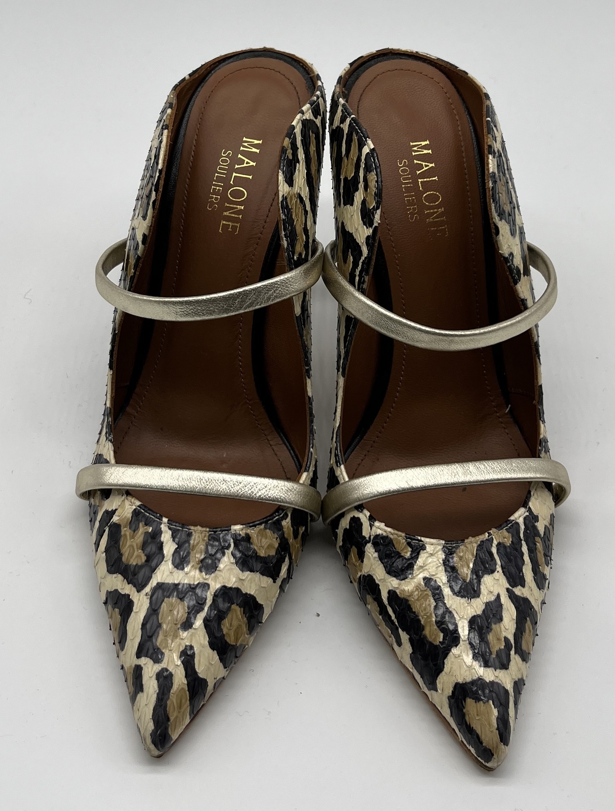 Malone Souliers RE-SOLED Maureen Leopard Print Leather Pointed Toe Mule ...