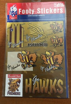 AFL/VFL HAWTHORN HAWKS FOOTY STICKERS 2 SHEETS PREMIERS 91 COLLECTORS ...