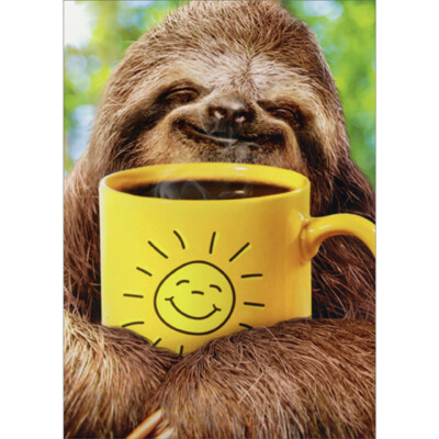 Sloth Holding Yellow Coffee Cup Funny / Humorous Thinking of You Card ...