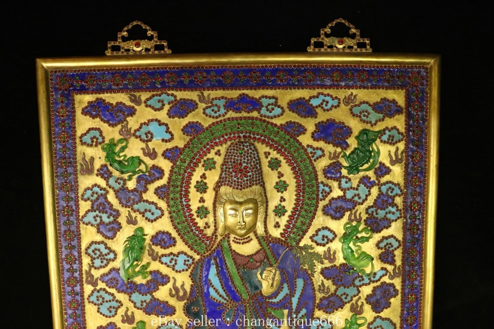 38'' Old Chinese Buddhism Copper 24K Gilt inlay Turquoise Kwan-yin ...
