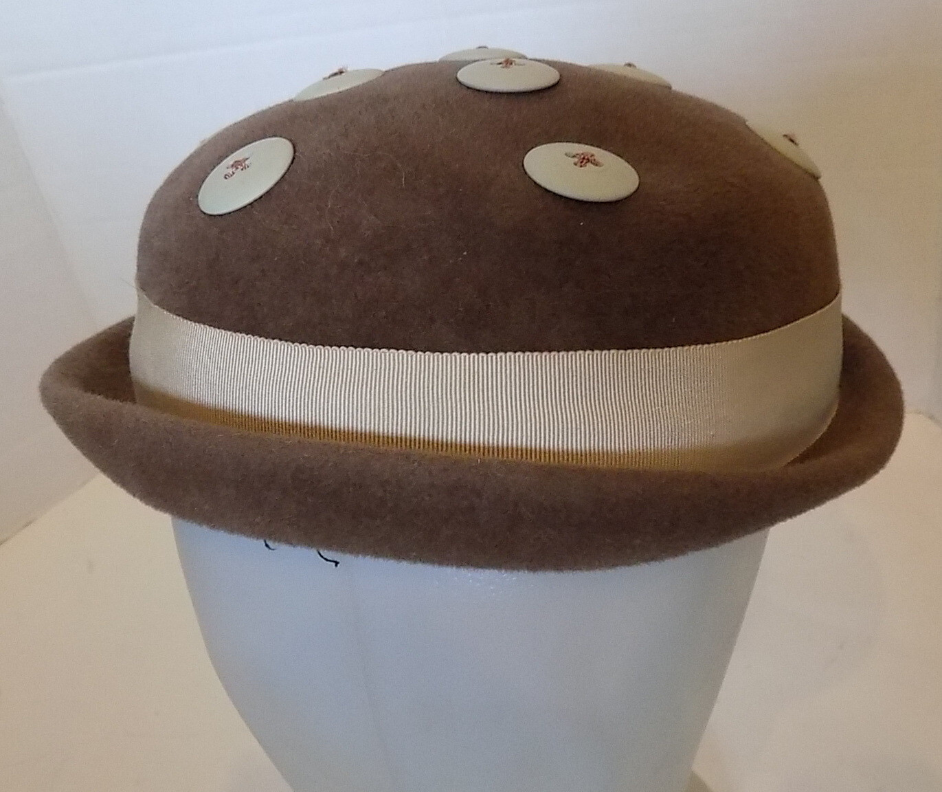 Vintage Brown Wool Felt Hat Button Embellishment Pica… - Gem
