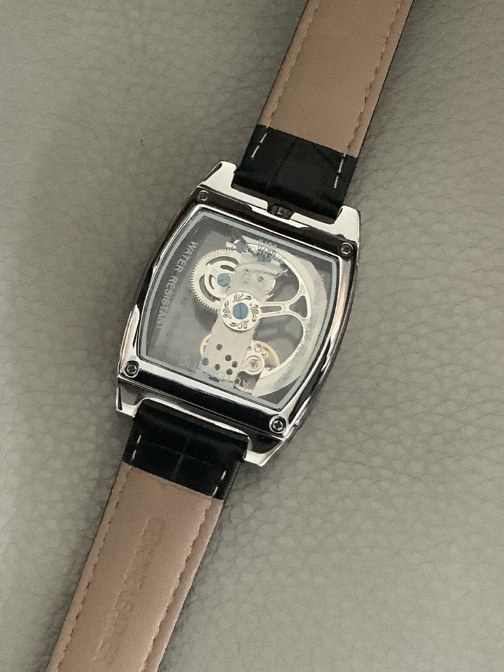 Mens Skeleton Mechanical Waterproof Luxury Watch Leather Hollow Great ...