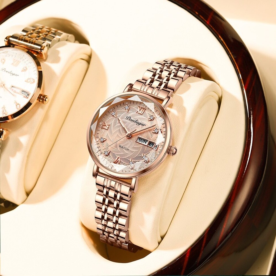 Women Watch Stainless Steel Gold Waterproof Luminous Ladies Watch ...