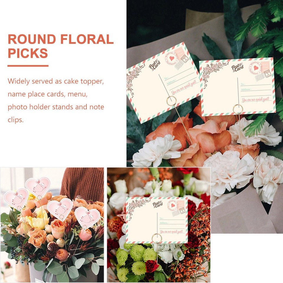 300 Pcs Round Floral Picks Flower Card Holder Stick Bouquet Card Picks ...