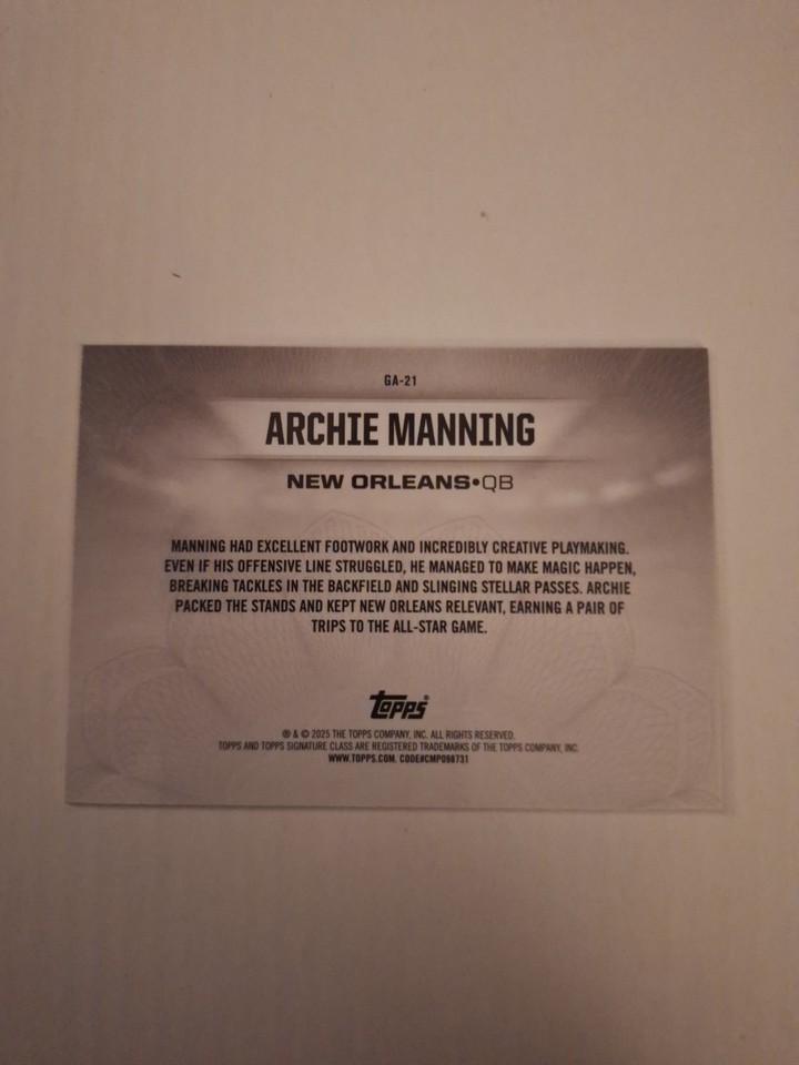 2025 Topps Signature Class Archie Manning #GA-21 Gridiron Ambassadors ...