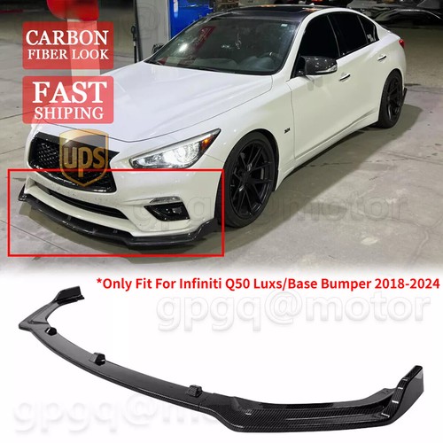 For Infiniti Q50 Luxe Base Premium 18-24 Carbon Fiber Front Bumper Lip ...