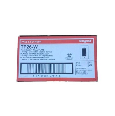 New Legrand Pass & Seymour TP26-W TM WALL PLATE, 1-Gang, White- Box of ...