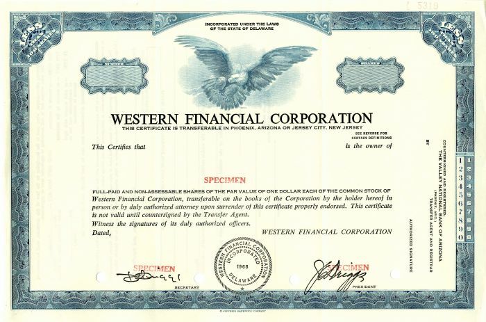 Western Financial Corporation - Specimen Stocks & Bonds | eBay