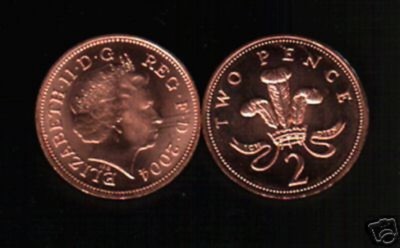GREAT BRITAIN 2 PENCE KM-987 2004 CROWN QUEEN UNC COIN x 100 PCS MONEY ...
