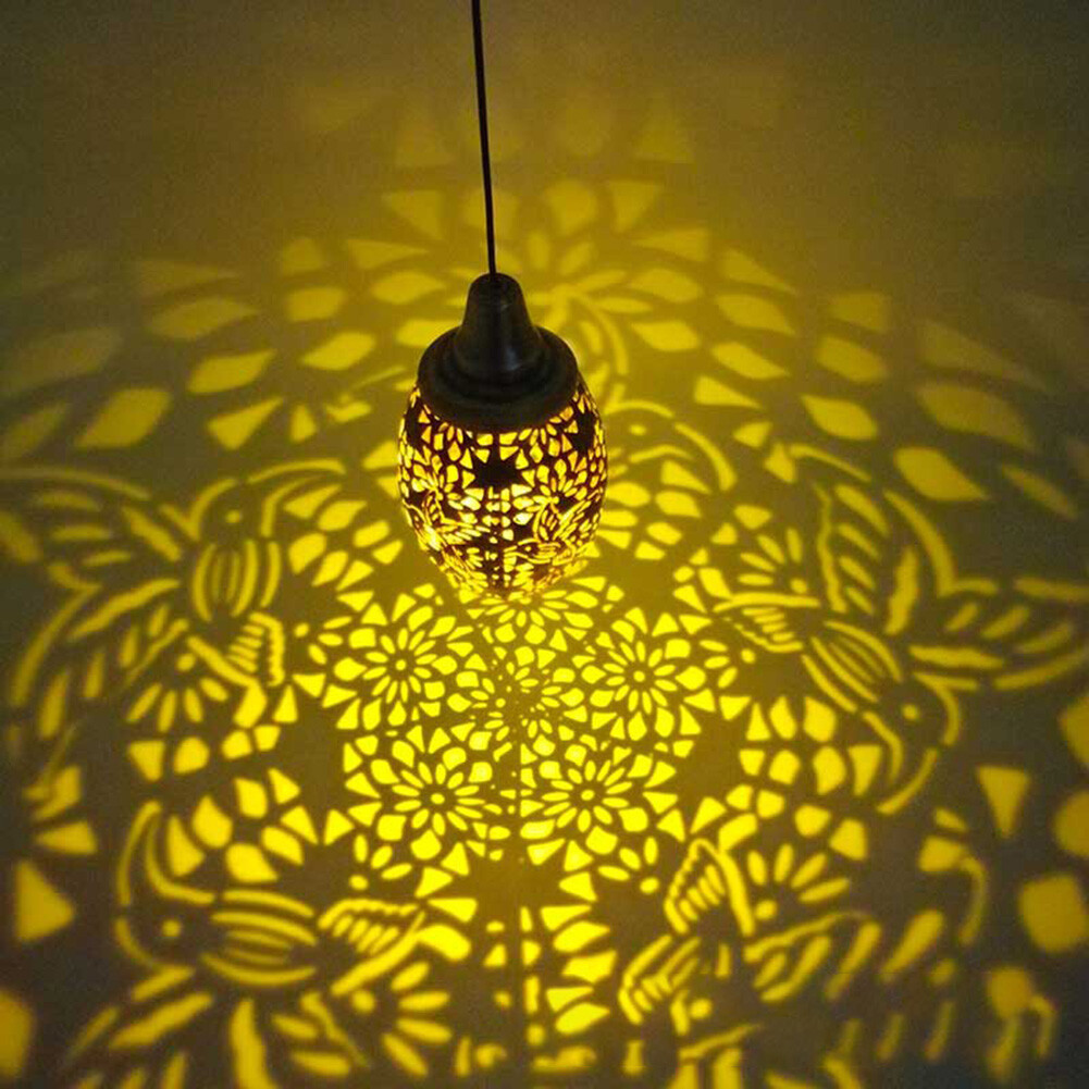 Solar Metallic Hollow Projection Lamp Outdoor Hanging Light Garden ...