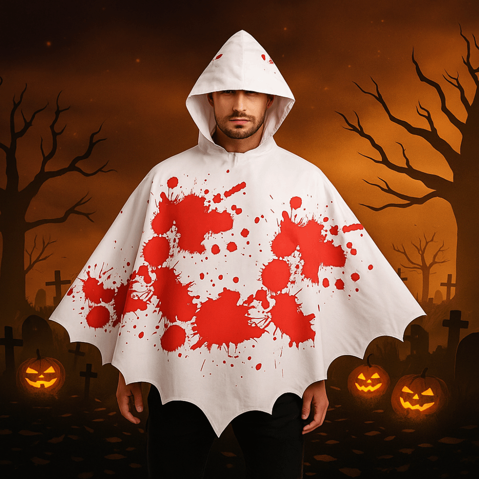 Hooded Halloween Props Cloth Skull Bones Cloak Funny Skeleton Cape ...