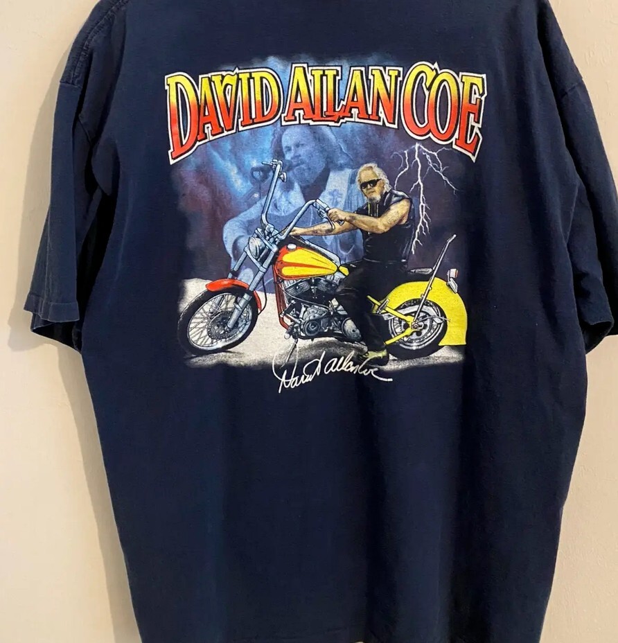 Vintage David Allan Coe Lightning Biker Tee Shirt Black Unisex S-5XL | eBay
