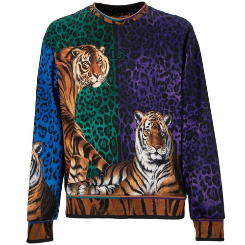 DOLCE & GABBANA Leopard Tiger DG Logo Sweater Sweatshirt Blue Purple ...