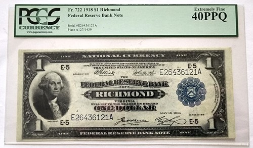 1918 $1 Richmond Federal Reserve Bank Note, Fr#971b, PCGS XF40PPQ | eBay