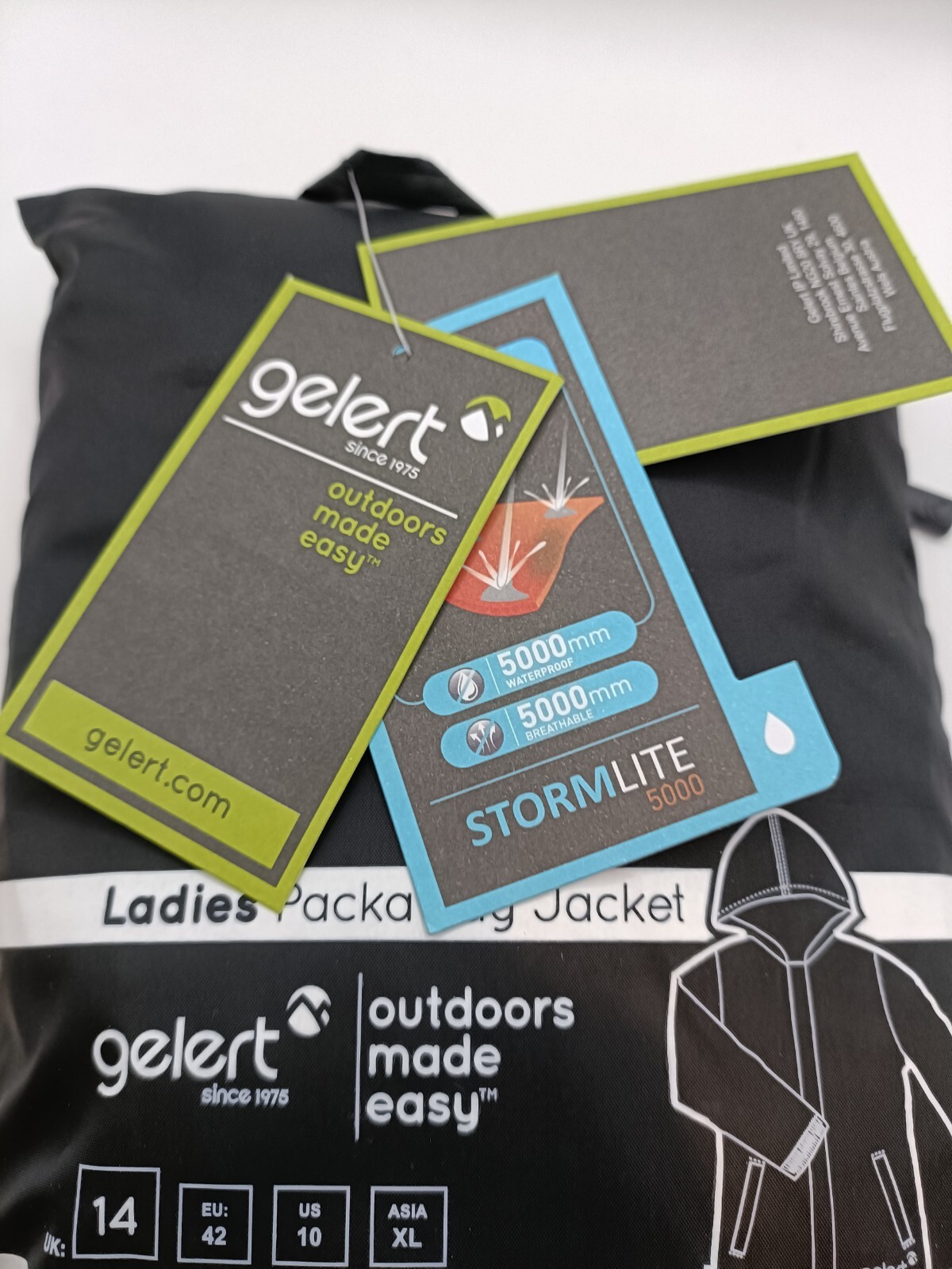 Gelert Womens Packaway Jacket Waterproof Coat Stormlite 5000 Black UK ...