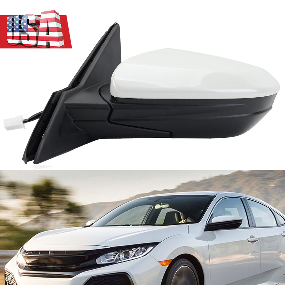 Left Driver Side Mirror White 3 Pin Power Glass For Honda Civic 16-21 1 ...