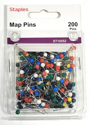 Staples Map Pins New In The Package (200 Multicolor Pins) | eBay