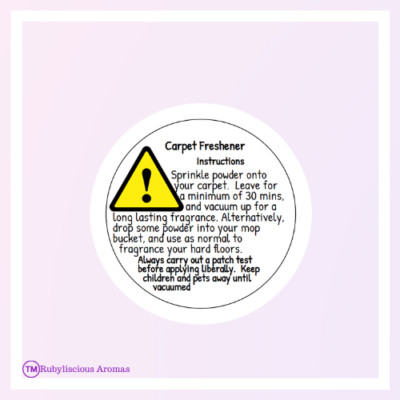 105 Carpet Freshener safety warning stickers labels FREE POSTAGE 37mm ...