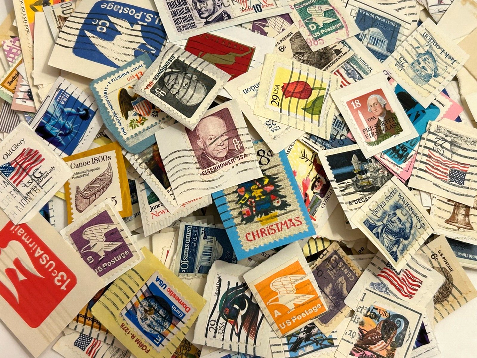 100 USA Assorted Used Postage Stamps On-Paper Large & Small Size Issues ...