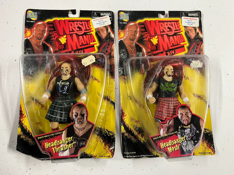 WWE WWF Jakks Pacific Headbangers Mosh & Thrasher Retro Action Figures ...