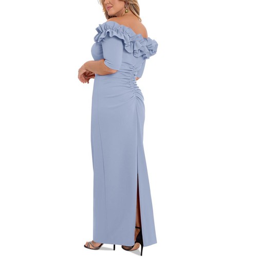 Xscape Womens Blue Crepe Ruffled Formal Evening Dress Gown Plus 18W ...