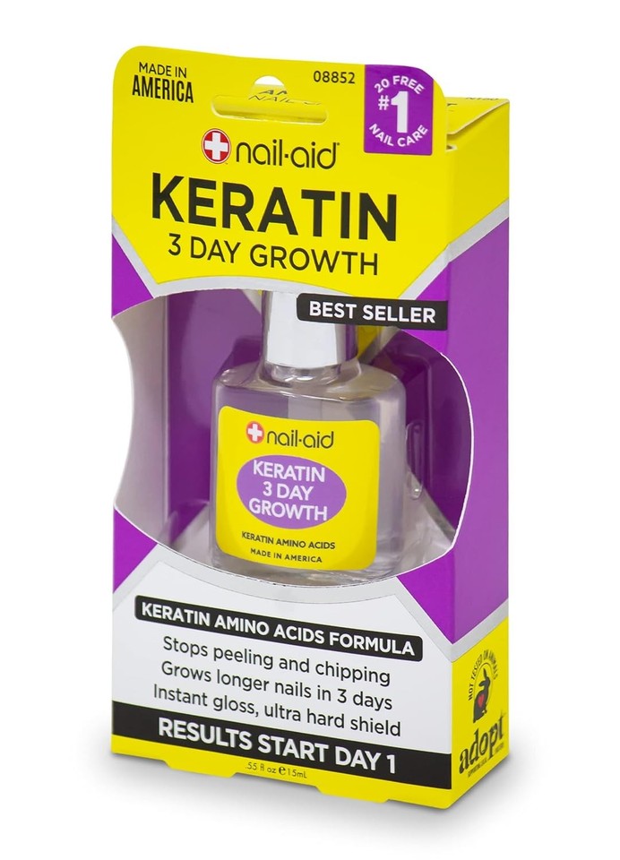 Nail-Aid Keratin 3 Day Growth Nail Treatment & Strengthener, Clear, 0. ...