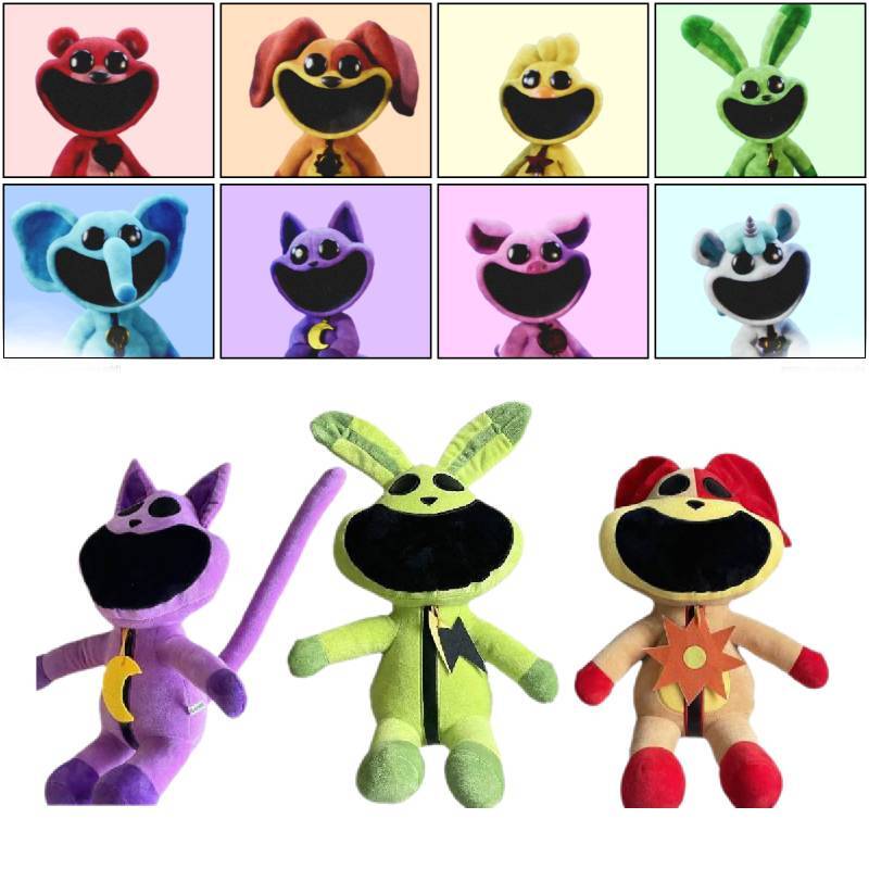 Cute Smiling Critters Purple Cat Monster Yellow Dog Green Bunny ...