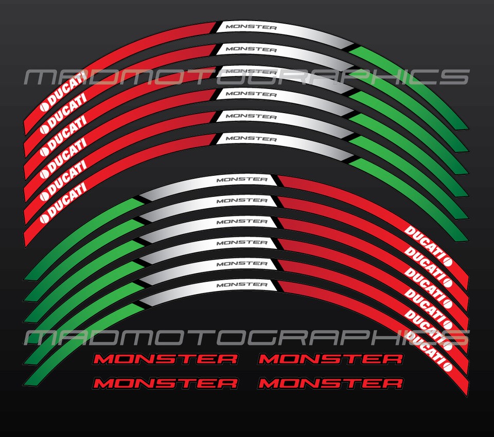 Ducati Monster motorcycle wheel decals rim stickers laminated set 796 ...